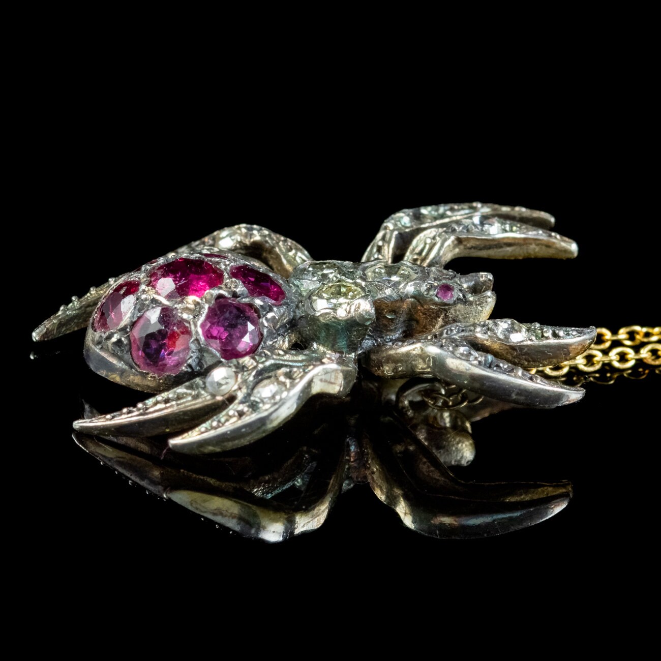 Victorian Style Ruby Diamond Spider Pendant Necklace Silver | Etsy