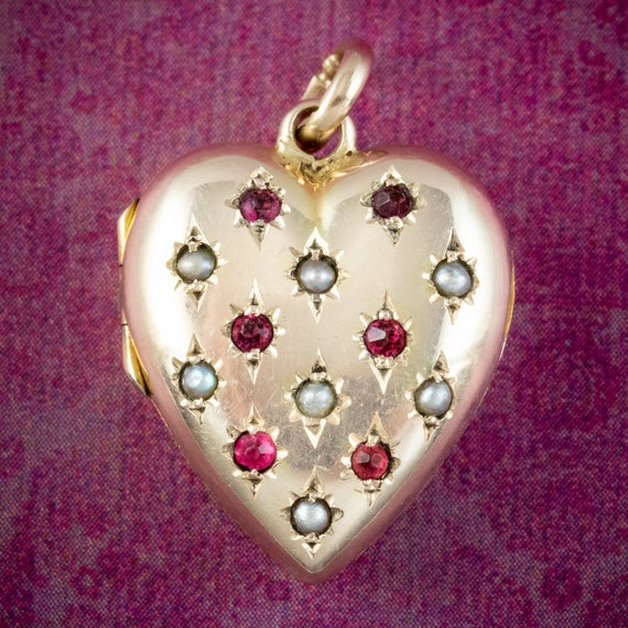 Antique Victorian Pink Paste Pearl Heart Locket 15ct … - Gem