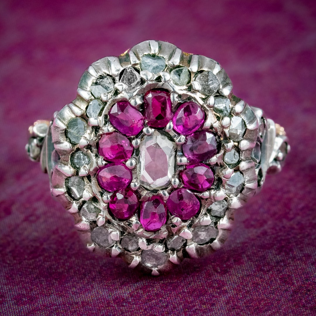 Antique Victorian Ruby Diamond Cluster Ring 0.60ct Ruby - Etsy