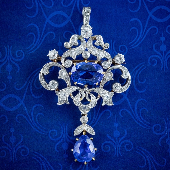 Antique Edwardian Ceylon Sapphire Diamond Pendant 6.04ct Sapphires With Cert Etsy