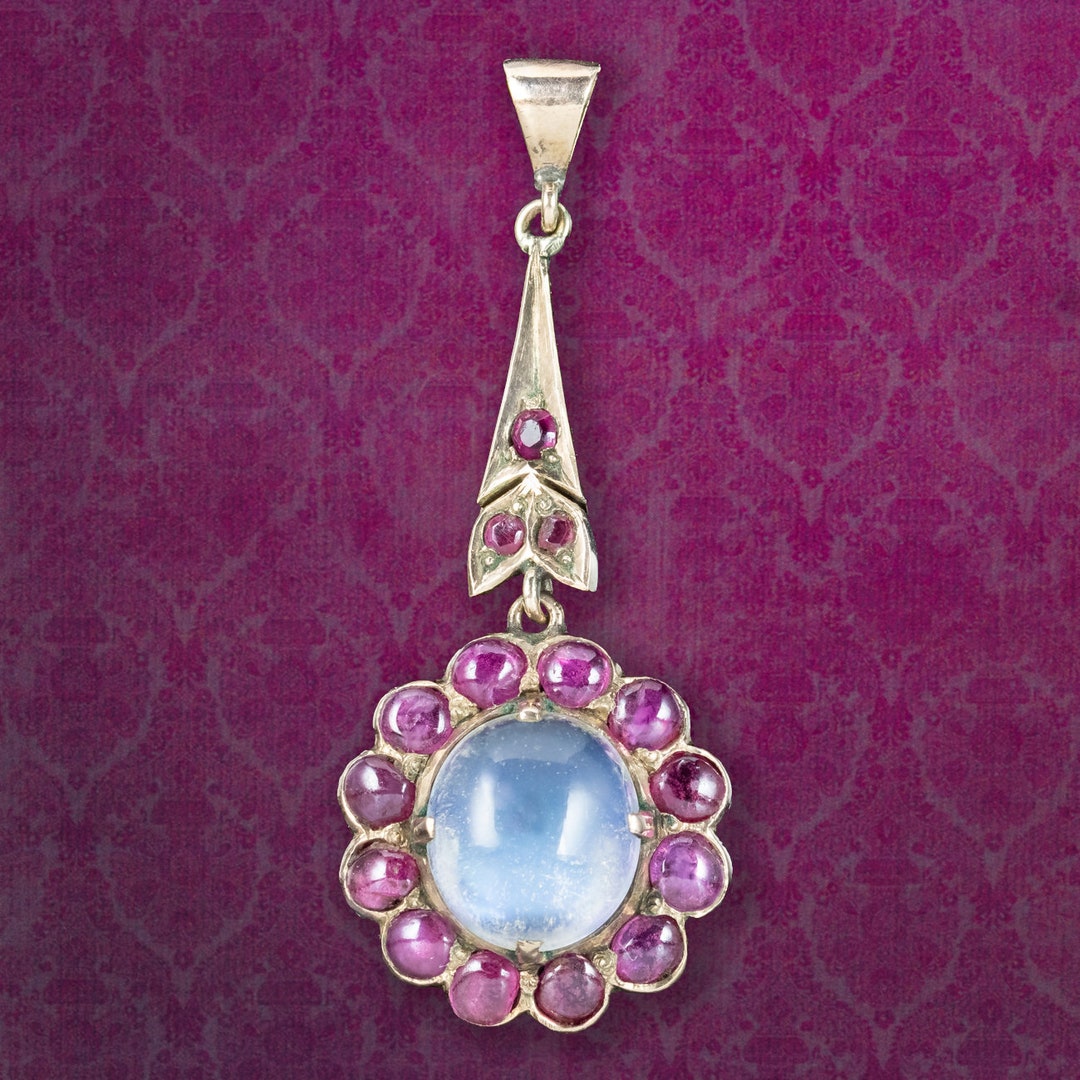 Antique Victorian Ruby Moonstone Flower Pendant 15ct Gold 3.5ct ...