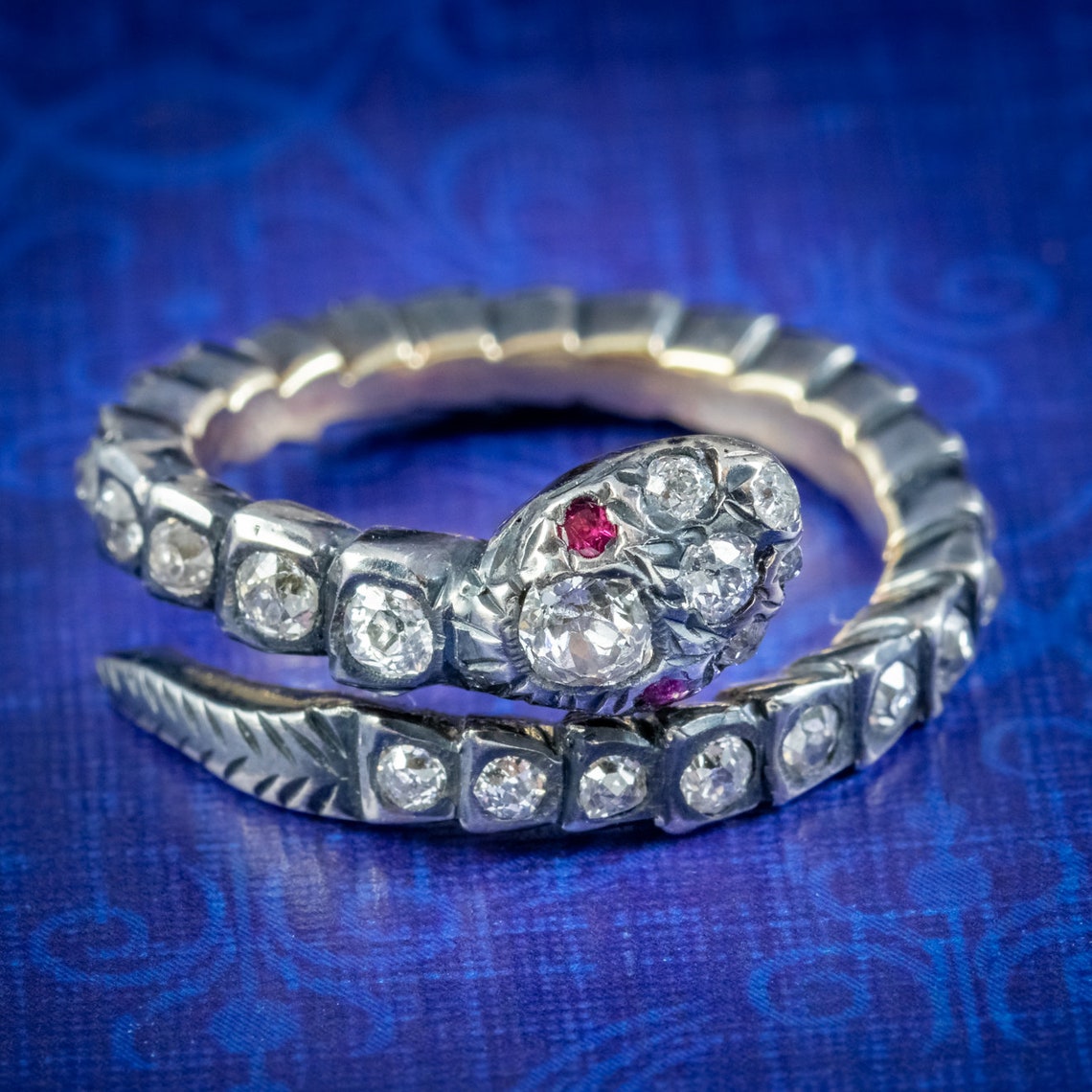 Georgian Style Diamond Snake Eternity Ring Ruby Eyes - Etsy UK