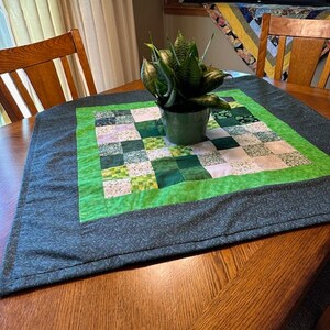 Green Checkerboard Table Topper, Throw or Wall Hanging, Four Square ...