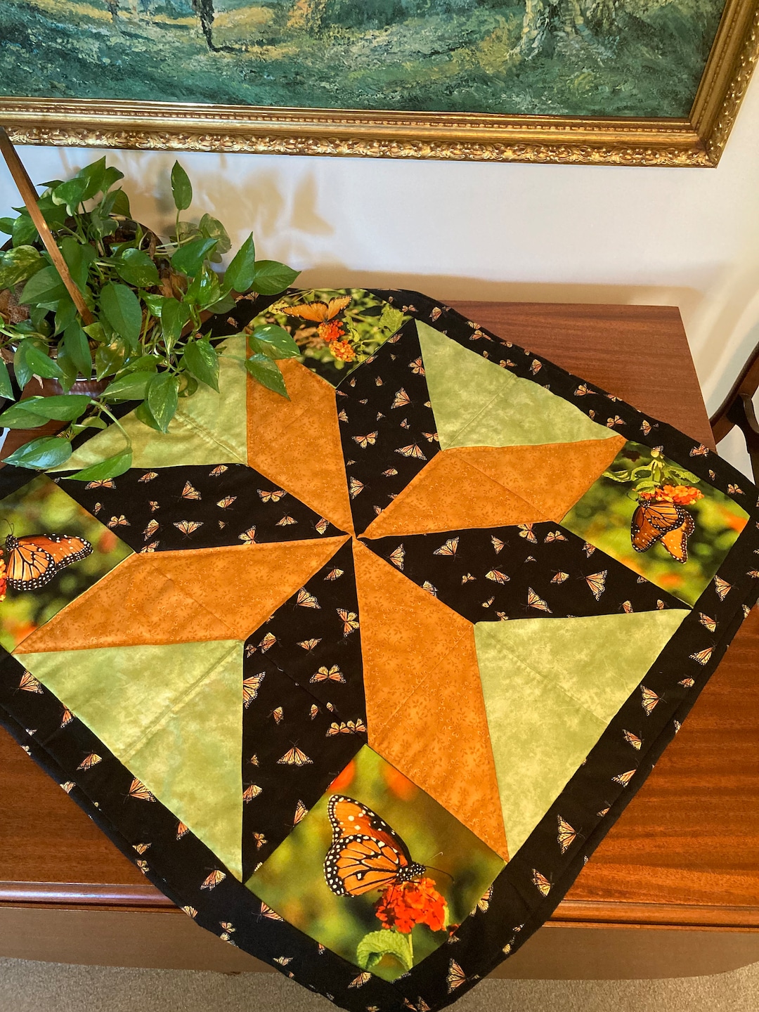 Beautiful Monarch Butterfly Lover Hand Quilted Star Quilt With Four ...