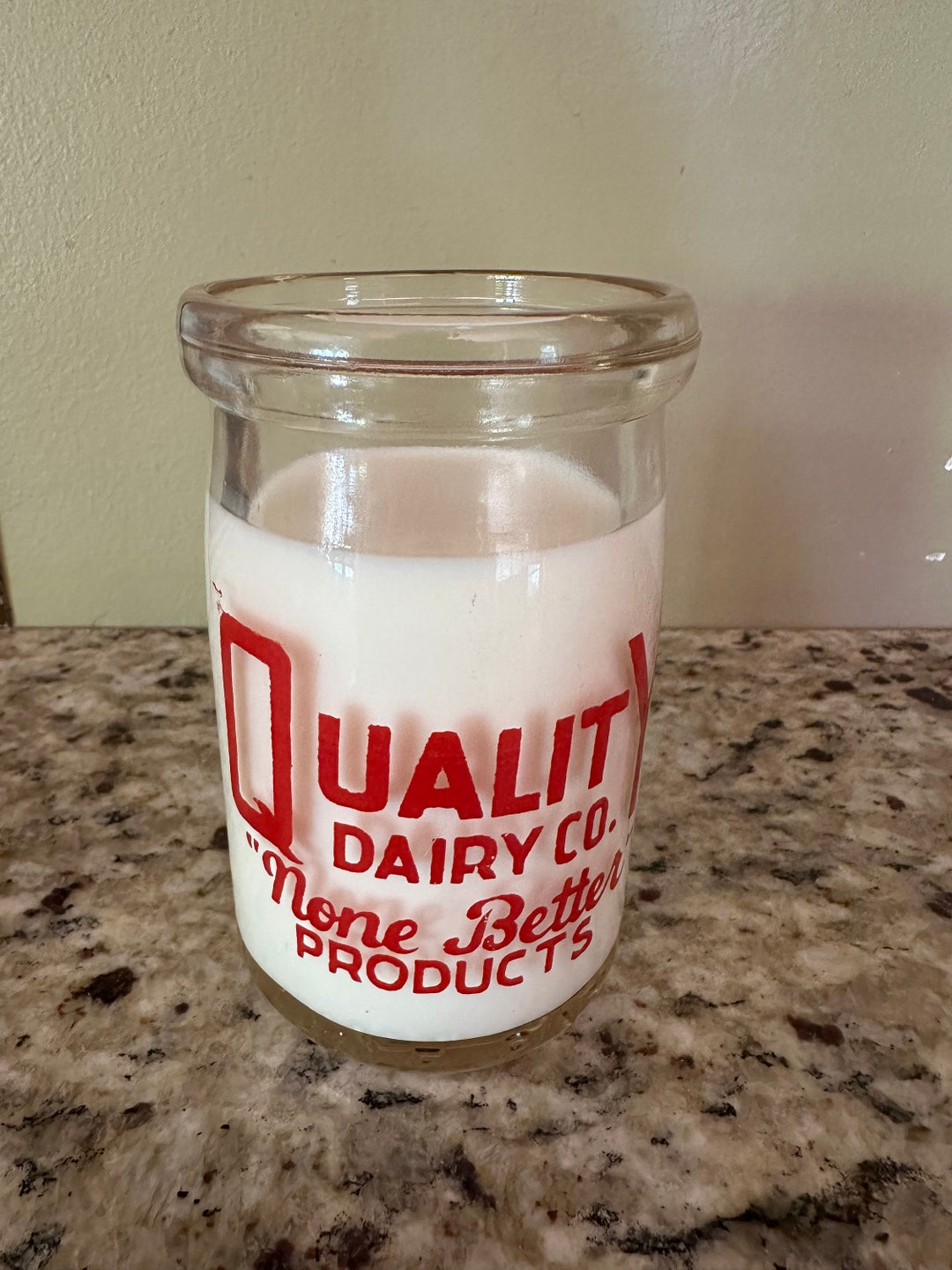 Vintage Half Pint Milk Jar Bottle, Wide Mouth, Quality Dairy Co, None Better Products, St. Louis ...