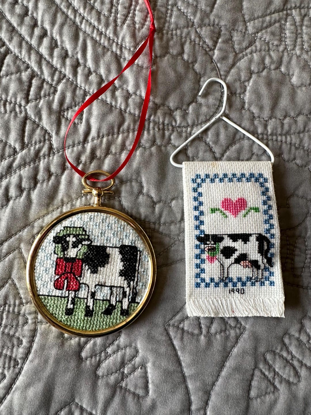 Vintage Cow Counted Cross Stitch Ornaments, Hand Made, Farm Christmas ...