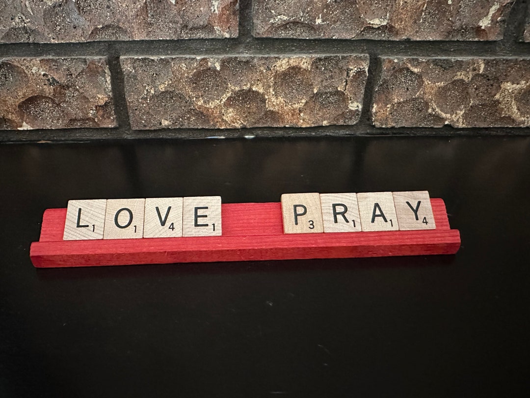 Wooden Scrabble Letter Tray, LOVE, PRAY Tiles, Vintage Game Pieces ...