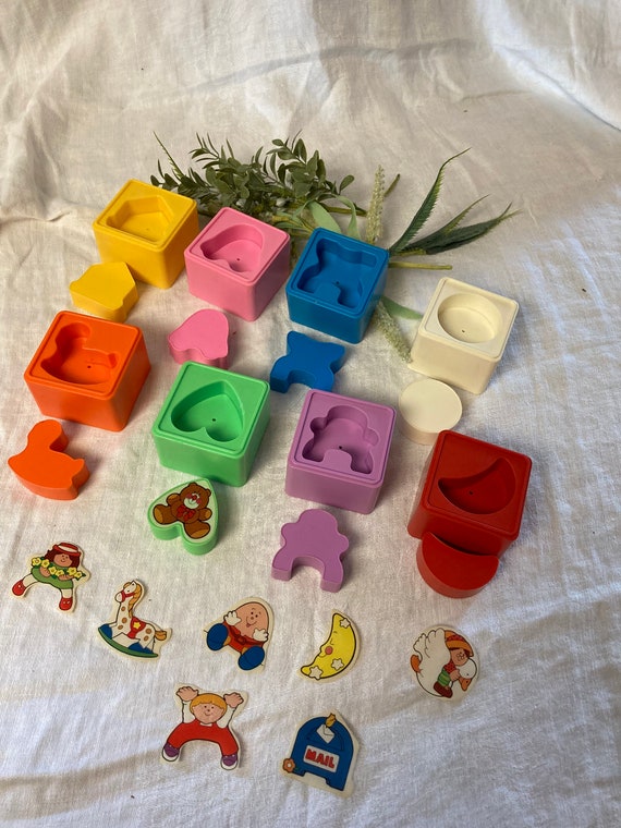 Vintage 1988 Playskool Stacking Blocks With Shape Inserts Set - Etsy