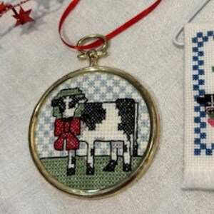 Vintage Cow Counted Cross Stitch Ornaments, Hand Made, Farm Christmas ...