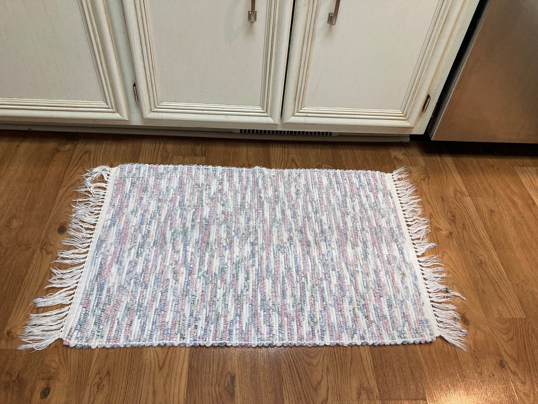 Vintage Rag Woven Rug, Pastel Rug, Farmhouse Decor, Table Mat, 37 1/2 ...