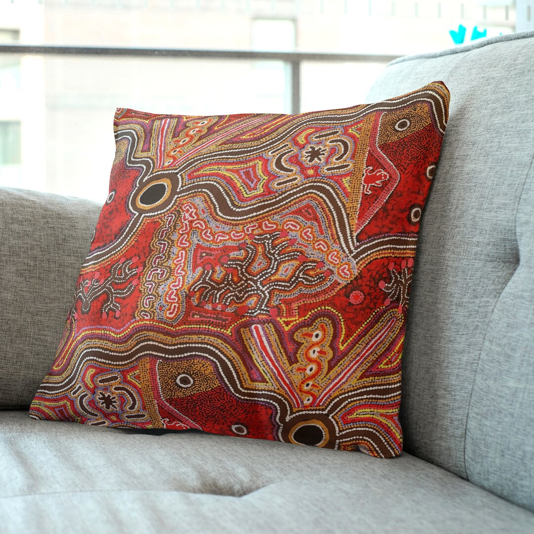 Red Brown Aboriginal Cushion Covers | "frog Dreaming" Design | Abstract ...