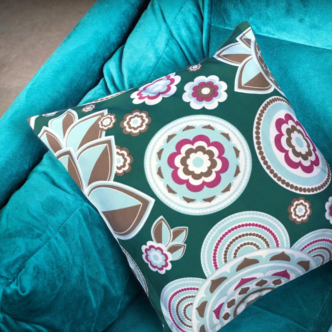 Boho Green Floral Cushion Covers | Abstract Flowers Throw Pillow Covers ...
