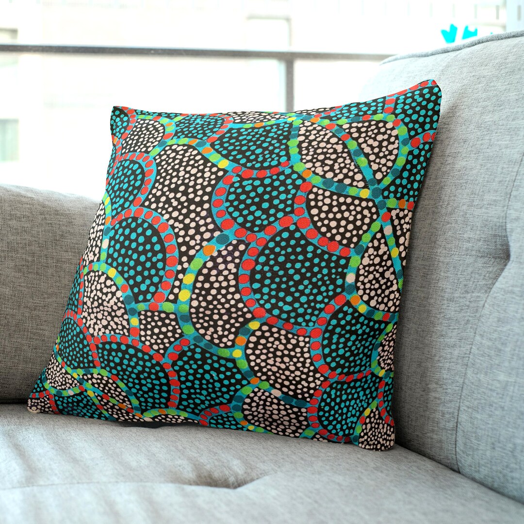 Blue Green Aboriginal Cushion Covers | "seed Dreaming" Dotted Design ...