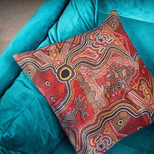 Red Brown Aboriginal Cushion Covers | "frog Dreaming" Design | Abstract ...