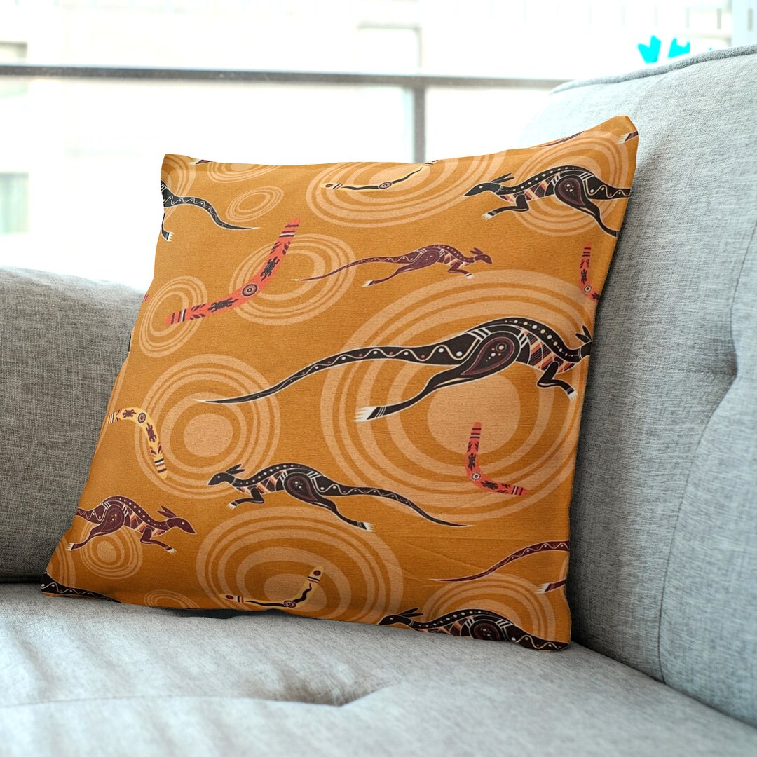 Aboriginal Animals Cushion Cover | Kangaroos and Boomerangs | Throw ...