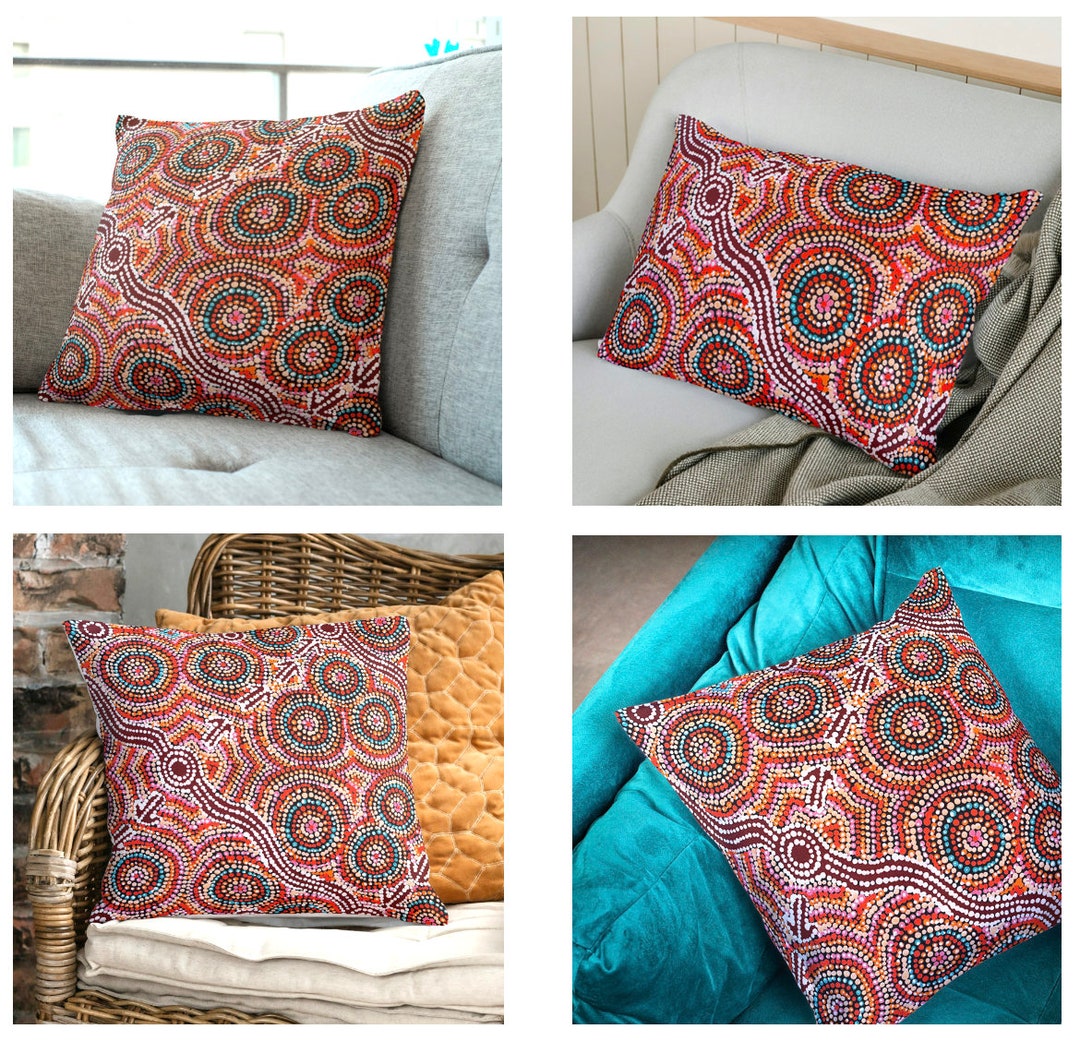 NEW Aboriginal Indigenous Artists Warlu red Kangaroo Dreaming Cushion ...