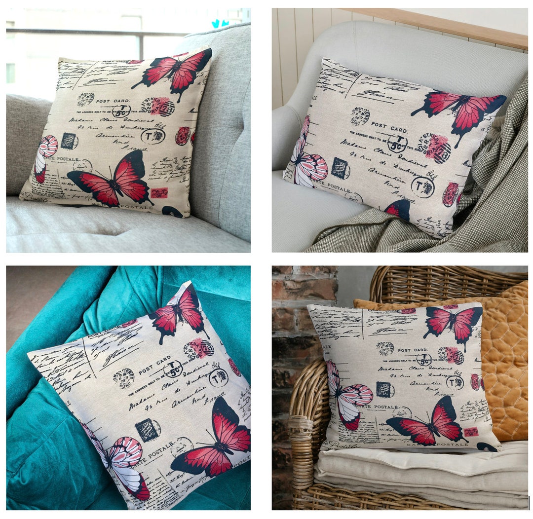 French Country Butterflies/script Cushion Covers Butterfly and Script ...