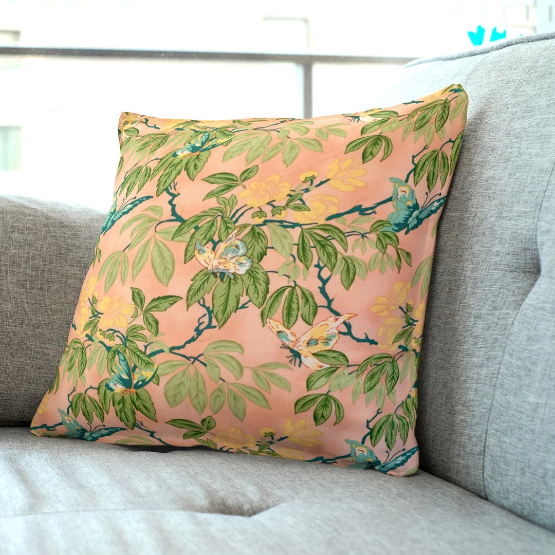 Butterflies on Warm Pink Background Cushion Cover Throw Pillow. 18"/20 ...