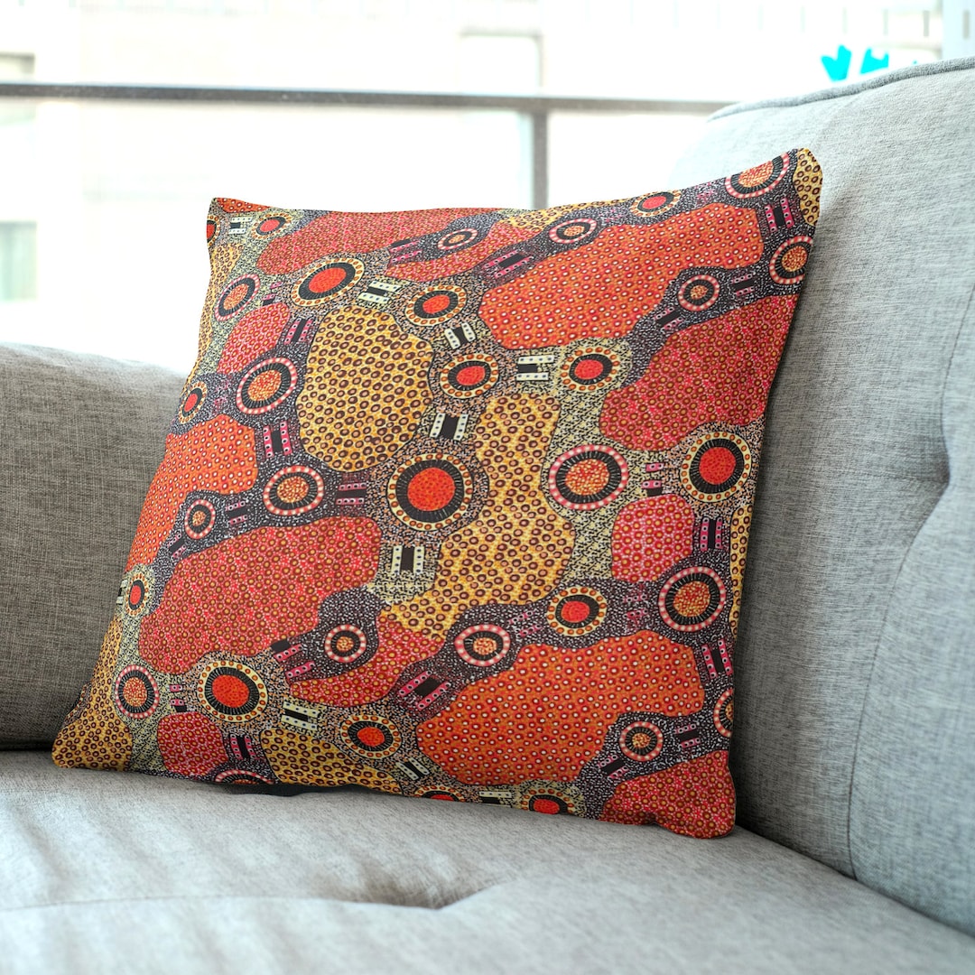 Aboriginal Artist Orange Cushion Covers | Yijan "water Dreaming" Design ...