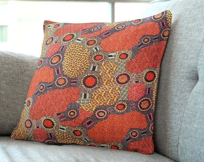 Aboriginal Artist Orange Cushion Covers Yijan water Dreaming Design 18/ ...