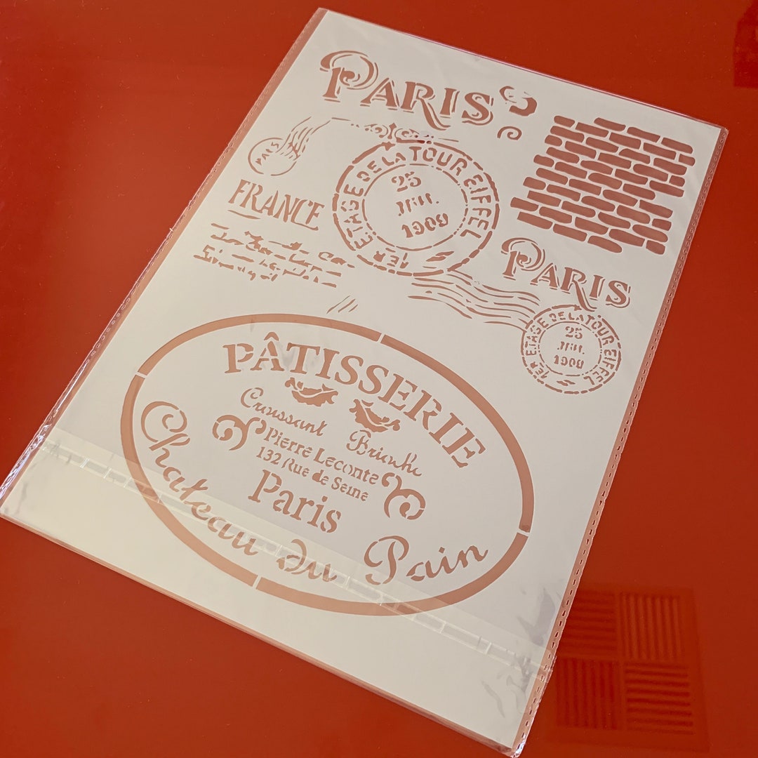 A4 Large French Themed Stencil for Scrapbooking, Decorating Etc. Craft ...