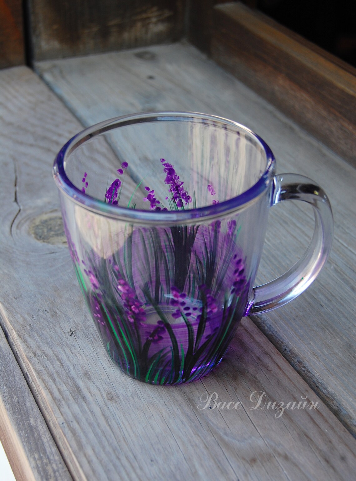 Lavender Cup Purple Cup Painted Glass Tea Cup Coffee Mug - Etsy