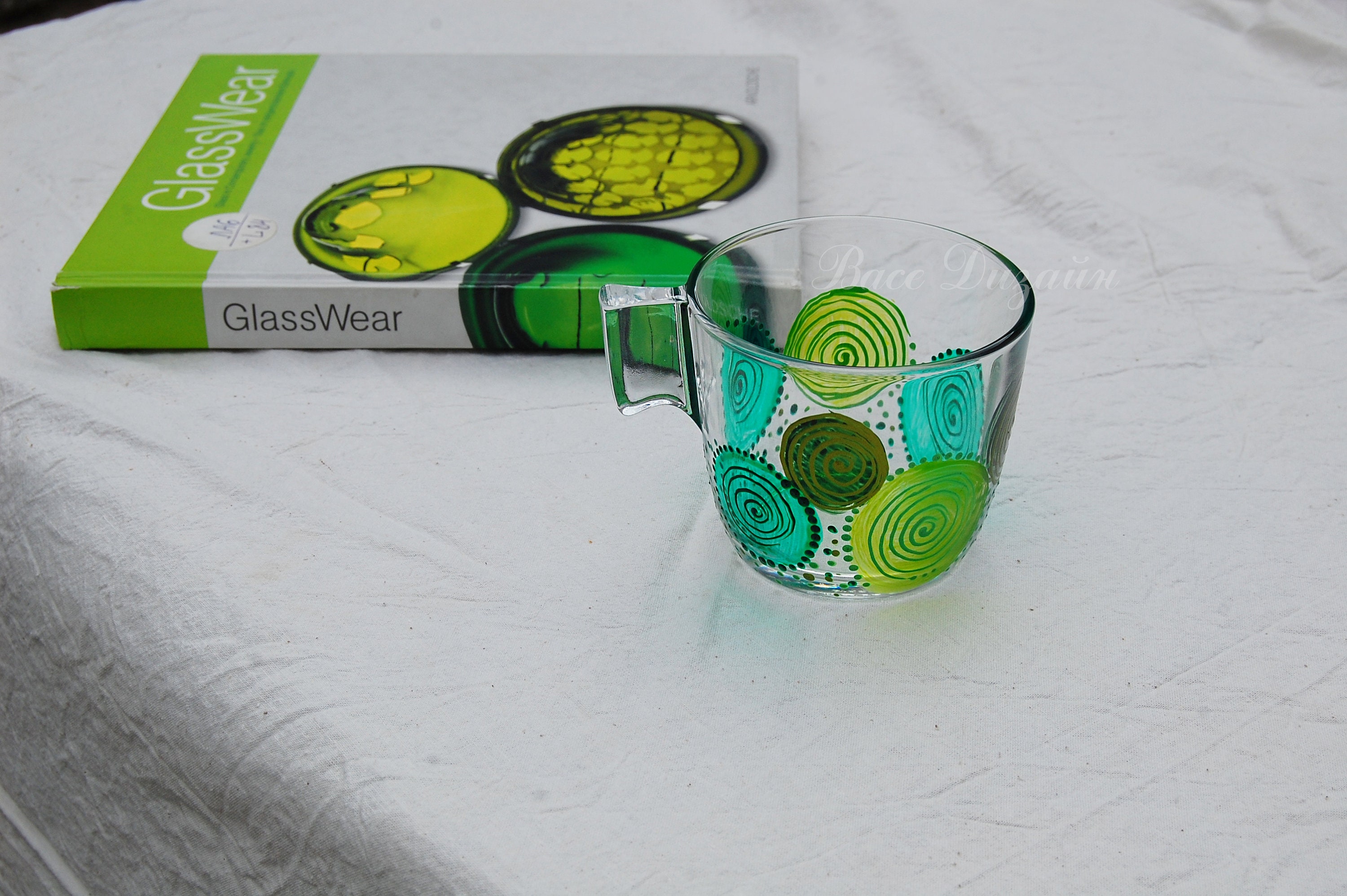 Green Glass Cup, Handpainted Glass, Little Green Cup, Colorful Cup ...