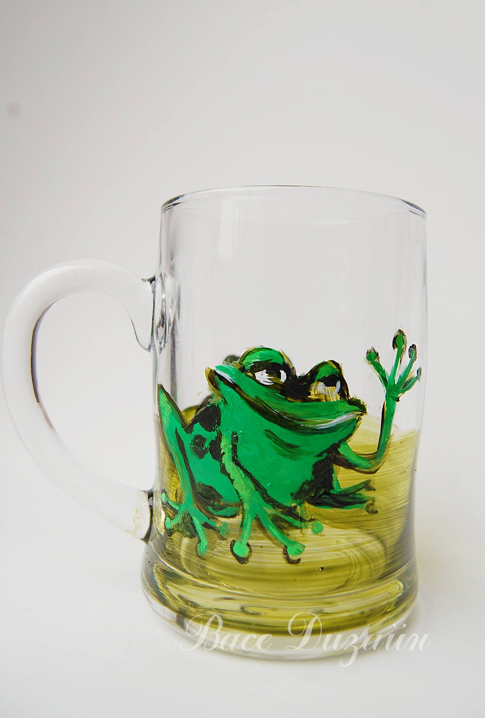 Frogs Design, Green Glass Whit Frogs, Hand-painted Beer Mug, Frogs ...