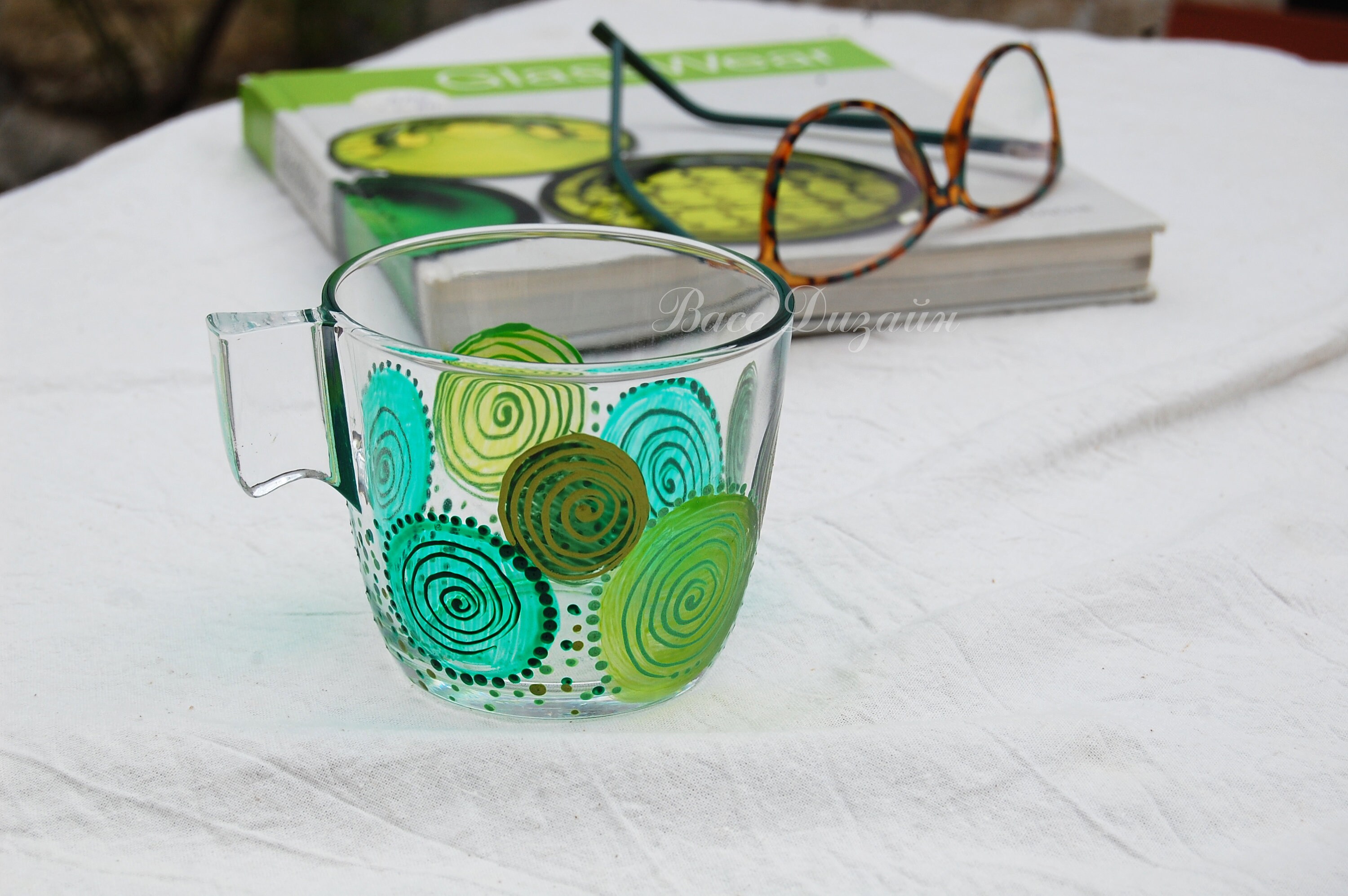 Green Glass Cup, Handpainted Glass, Little Green Cup, Colorful Cup ...