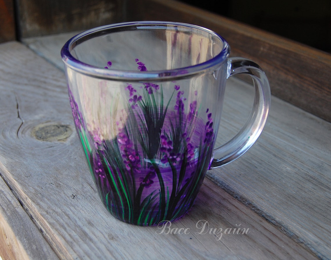 Lavender Cup Purple Cup Painted Glass Tea Cup Coffee Mug - Etsy