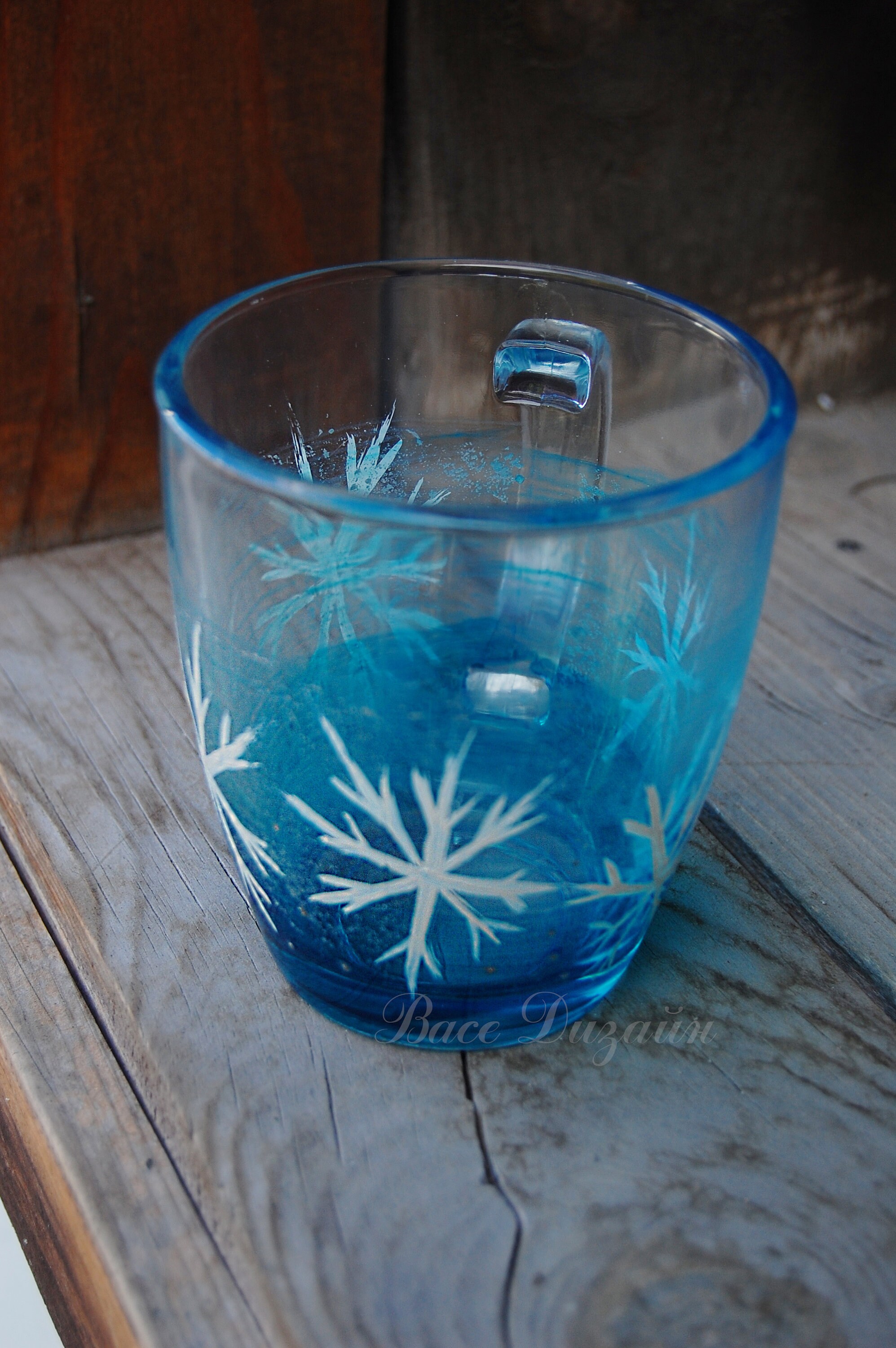 Snowflake Cup, Christmas Snow Cup, Blue Silver Winter Cup, Painted ...