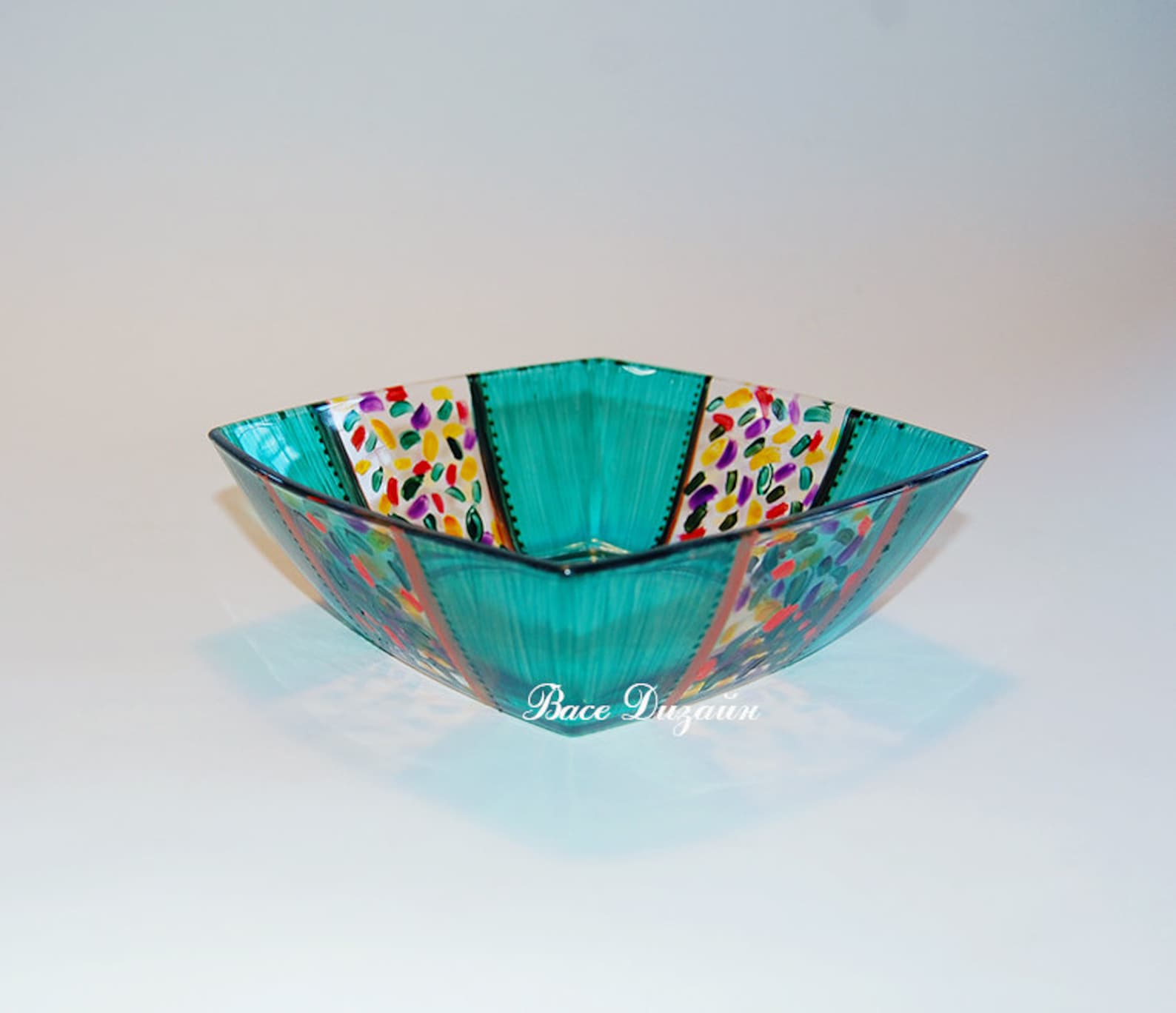Blue Green Bowls, Blue Bowls, Painted Glass Bowls, Colorful Bowl, Bowl ...