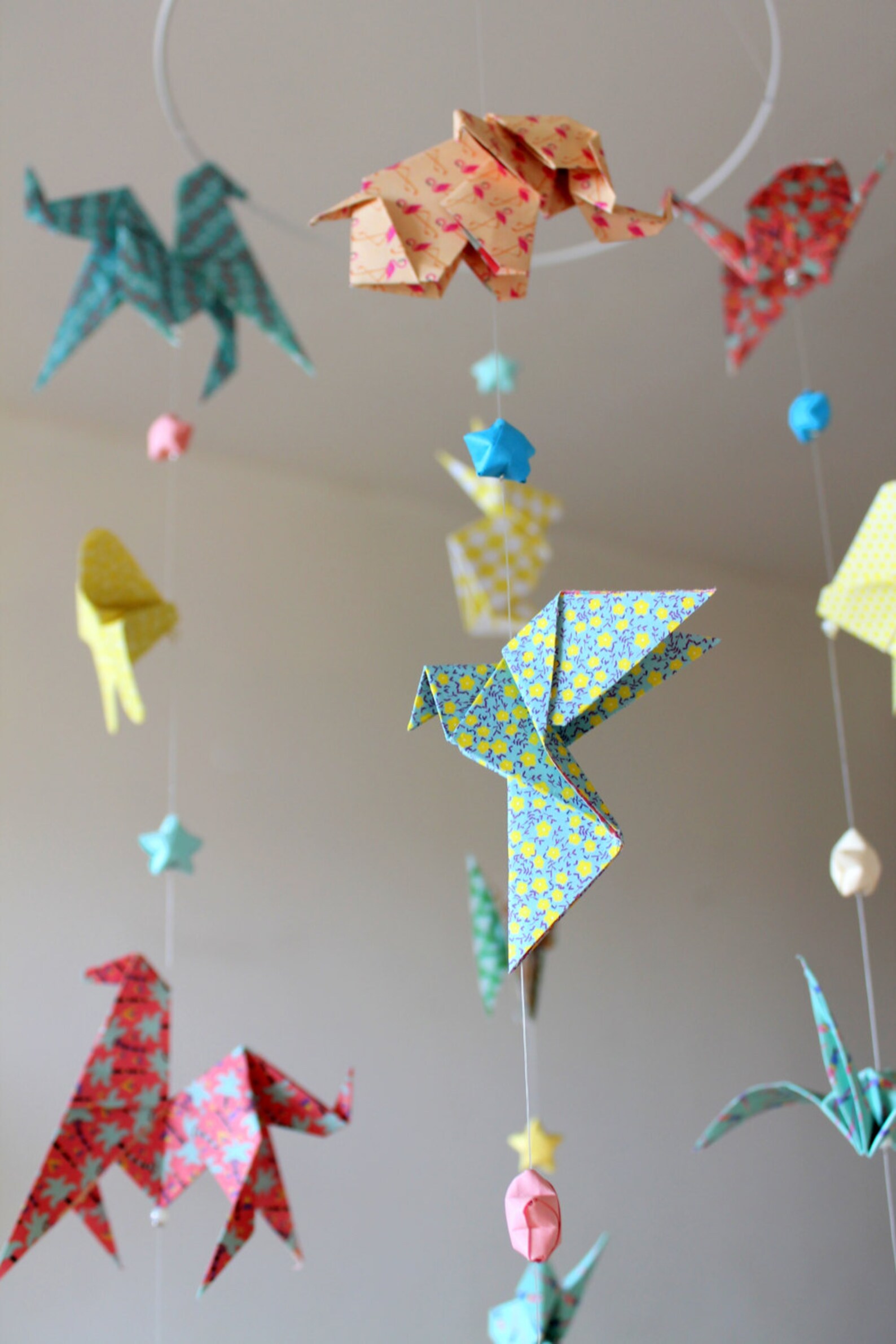 Origami Mobile Baby Animals and Stars Origami Pastel Colors | Etsy
