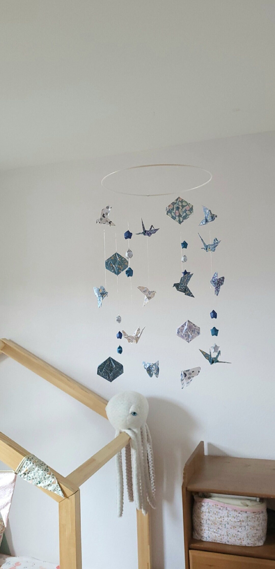 Origami Baby Mobile, Large XL Model, Diamond Crystals Stars Birds and ...