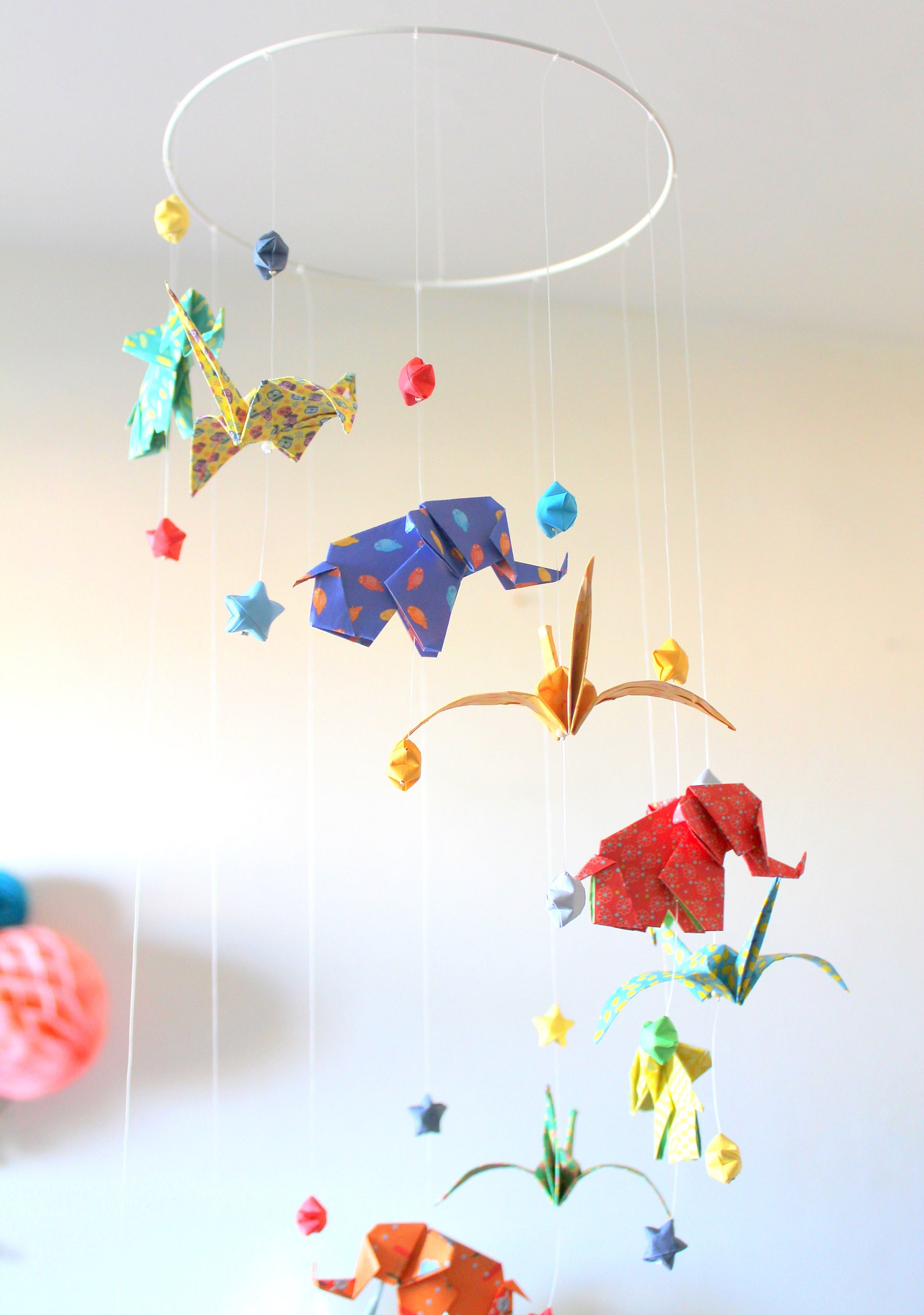 Origami Mobile for Baby With Paper Crane and Elephants - Etsy