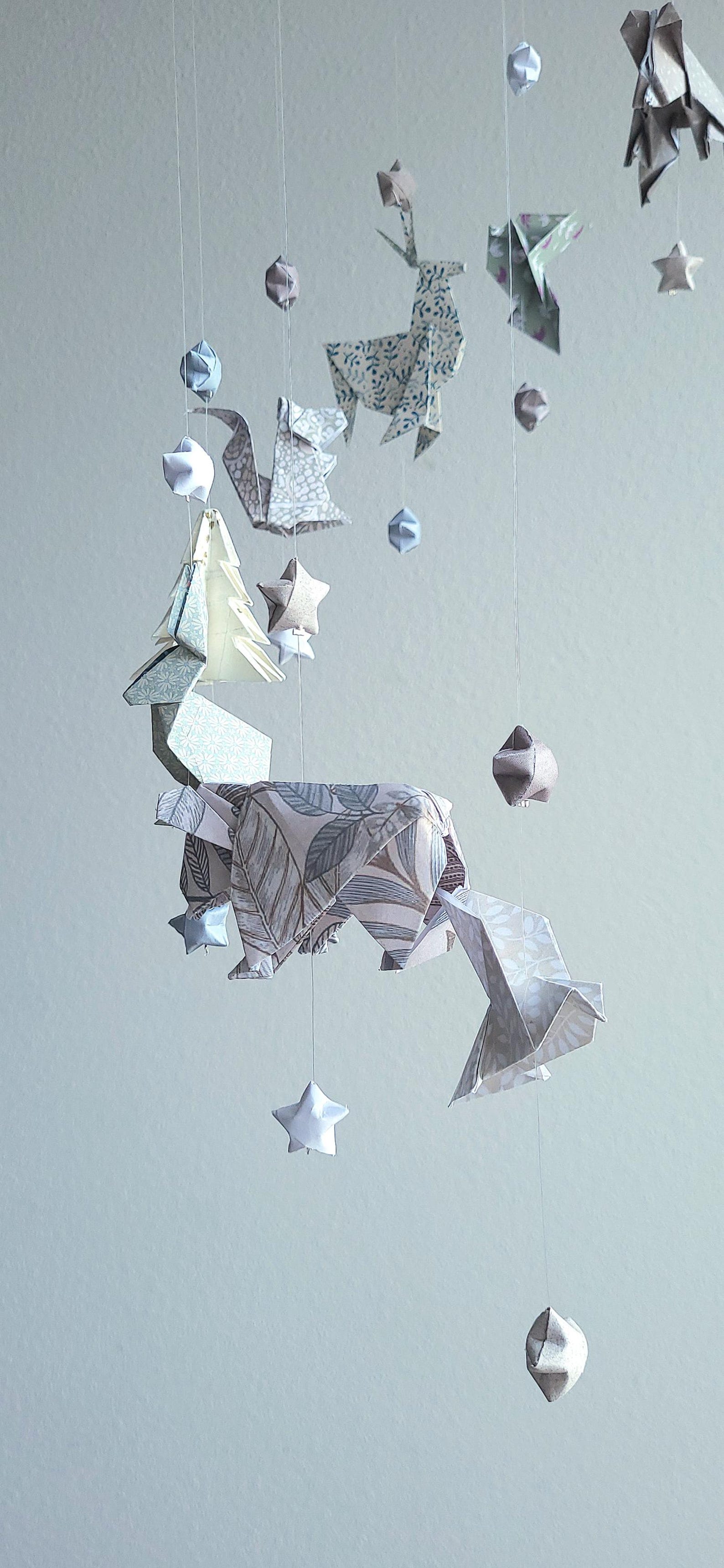 Origami Baby Mobile Enchanted Forest Animals With Stars in Spiral ...