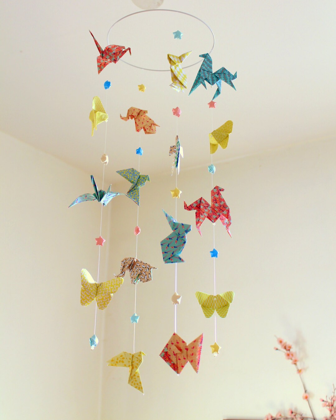 Origami Mobile Baby Animals and Stars Origami Pastel Colors - Etsy