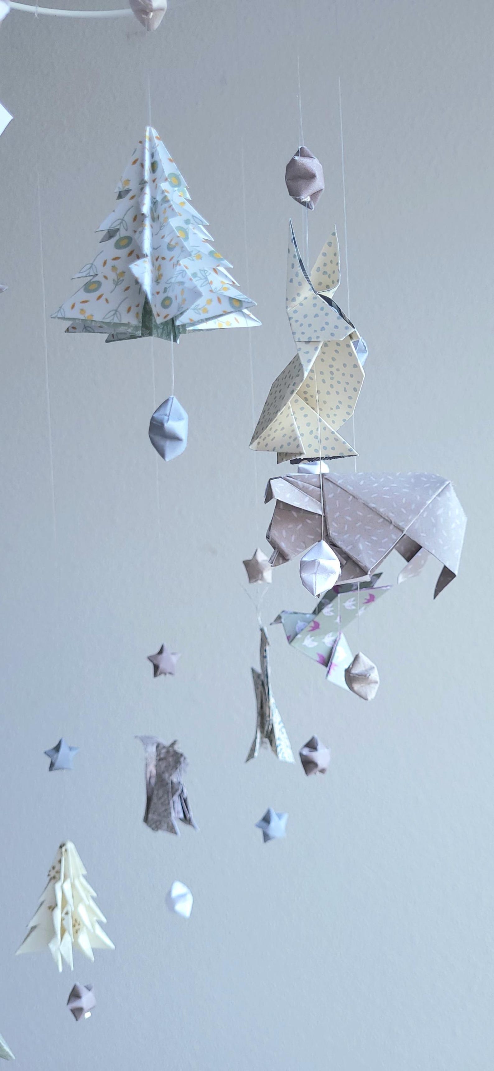Origami Baby Mobile Enchanted Forest Animals With Stars in Spiral ...