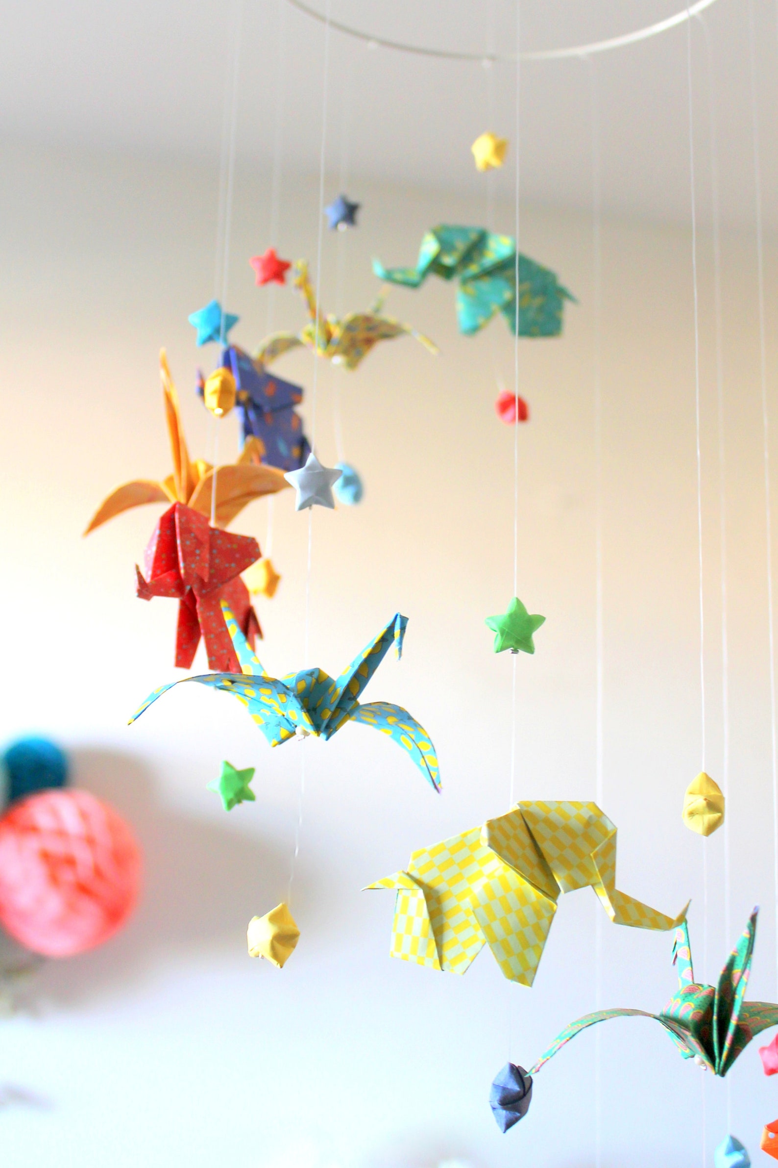 Origami Mobile for Baby With Paper Crane and Elephants - Etsy