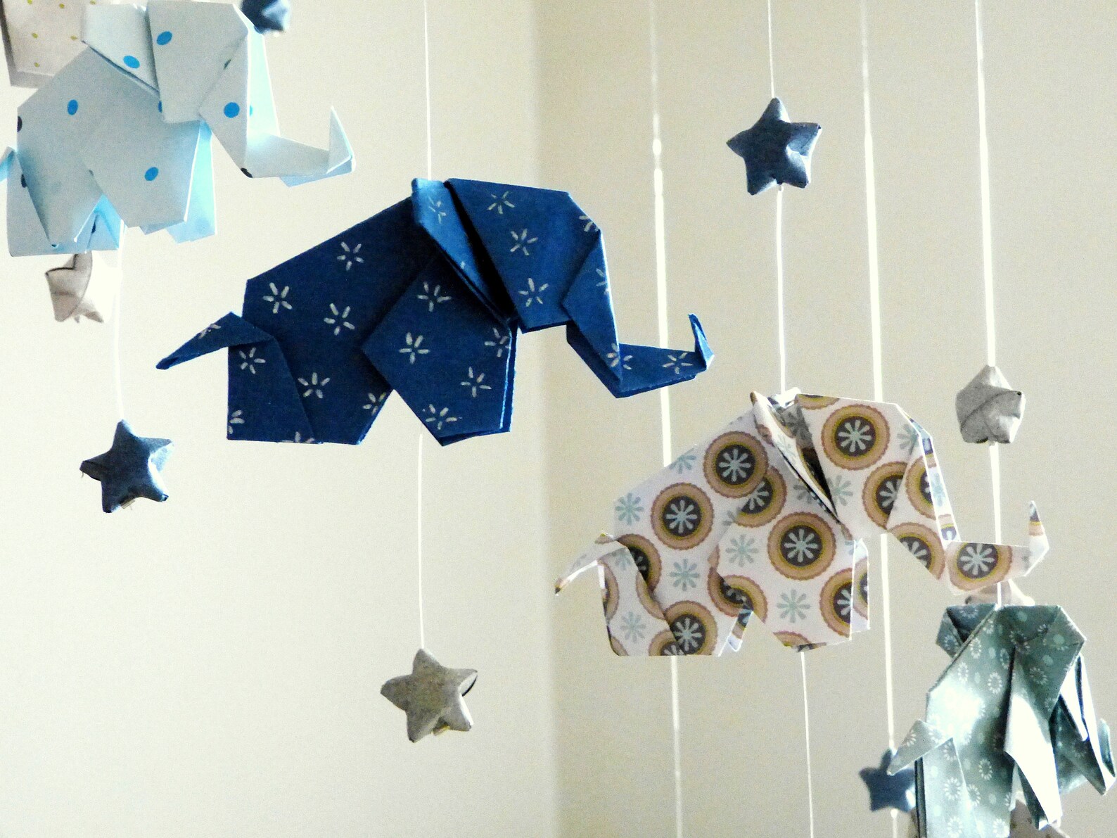 Origami Baby Mobile Elephants and Stars Navy Blue Gray | Etsy
