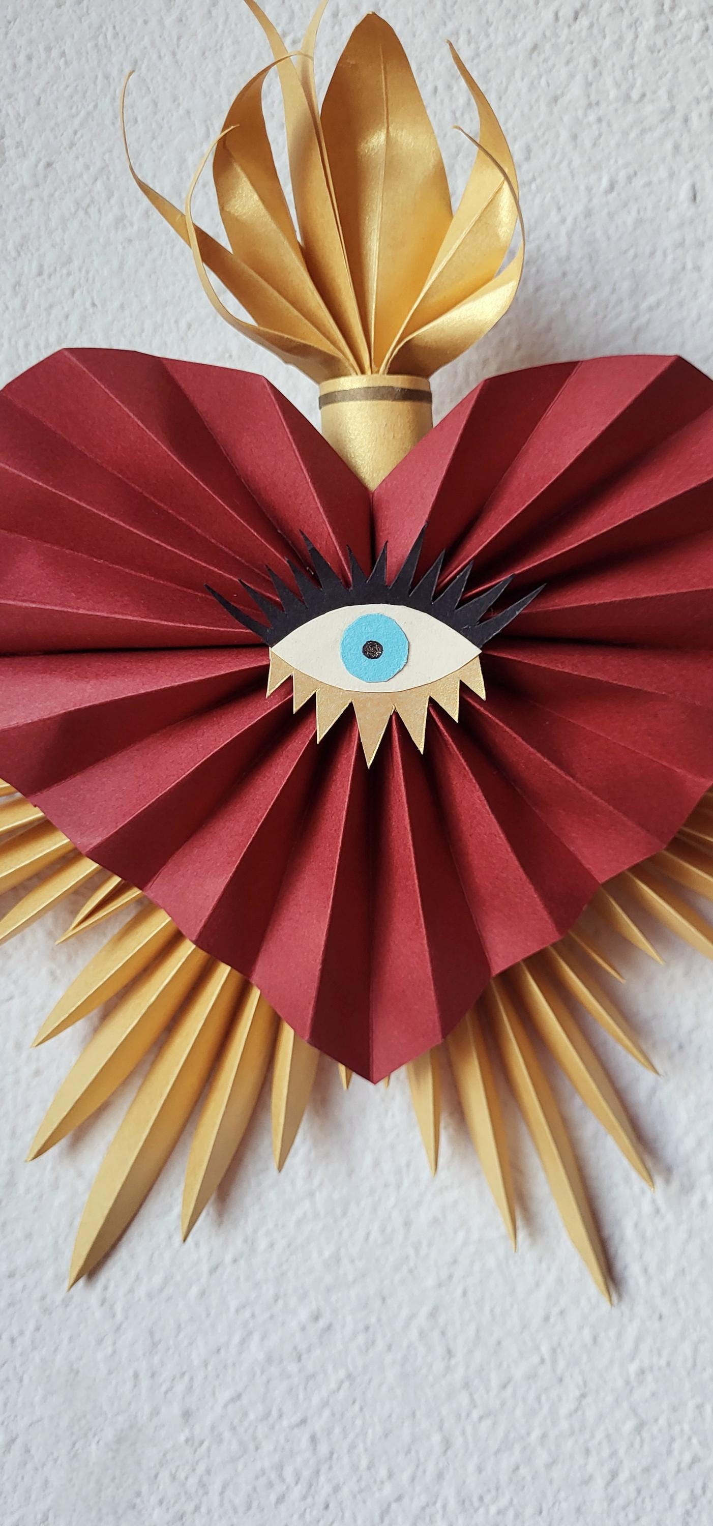Paper Ex-voto, Radiant Sacred Heart in Origami, Mexican Wall Decoration ...