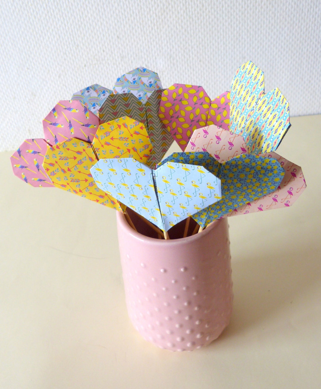 Origami Hearts Decoration: 9 Toppers for Cakes, Table, Babyshower ...