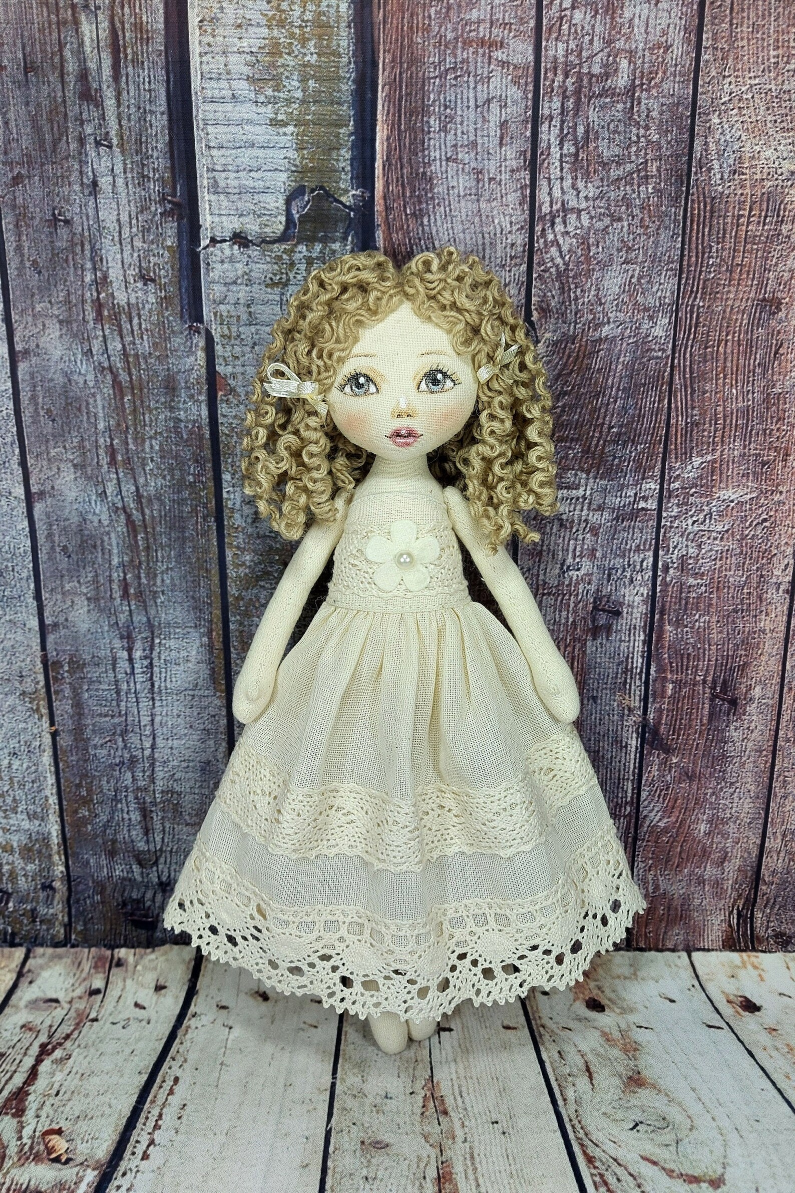White Little Rag Doll Princess in a White Dress With Long - Etsy