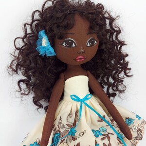 Black african rag doll with curly long hair with painted face. | Etsy
