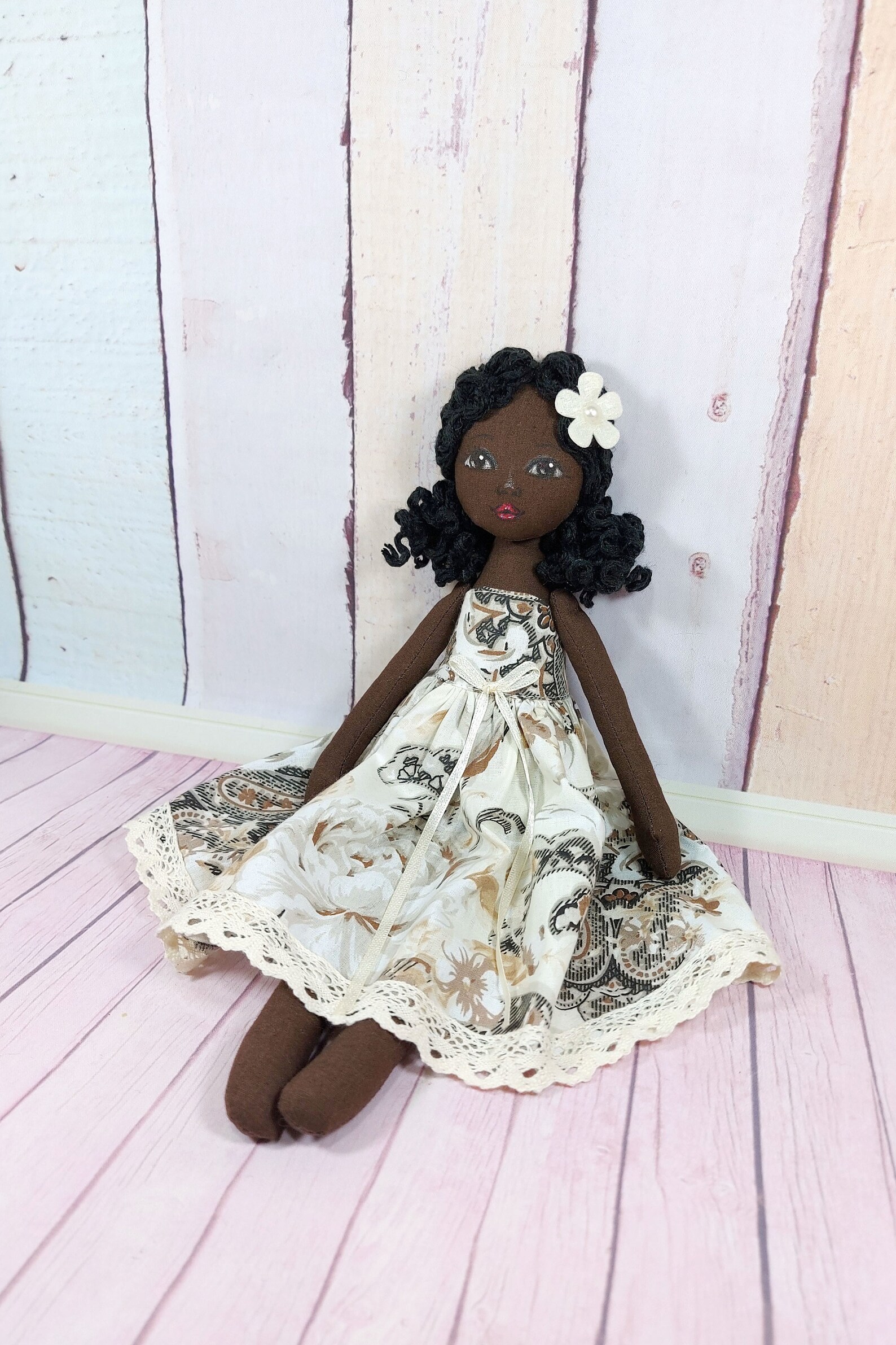 Black Rag Doll 13 Handmade Textile Doll | Etsy