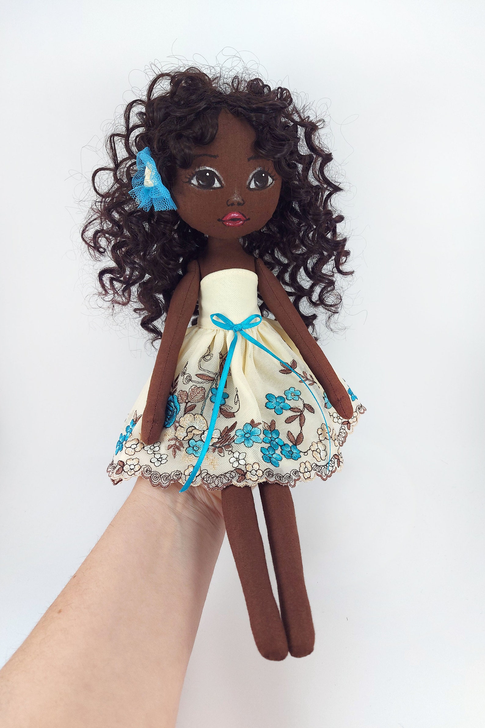 Black african rag doll with curly long hair with painted face. | Etsy