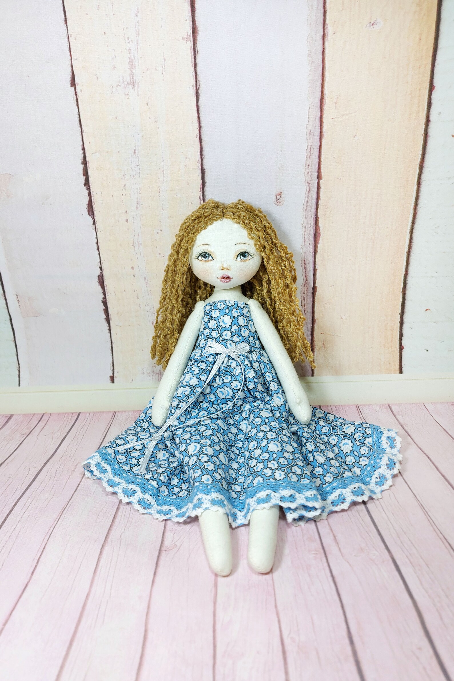 White doll in a blue dress Small soft doll Textile Doll | Etsy