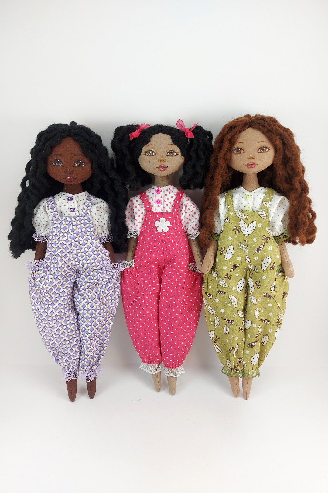 African Rag Doll 14" in Overalls, Soft Doll, Textile Doll, Rag Doll - Etsy