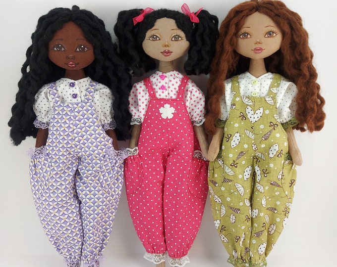 African Rag Doll 14 in Overalls Soft Doll Textile - Etsy