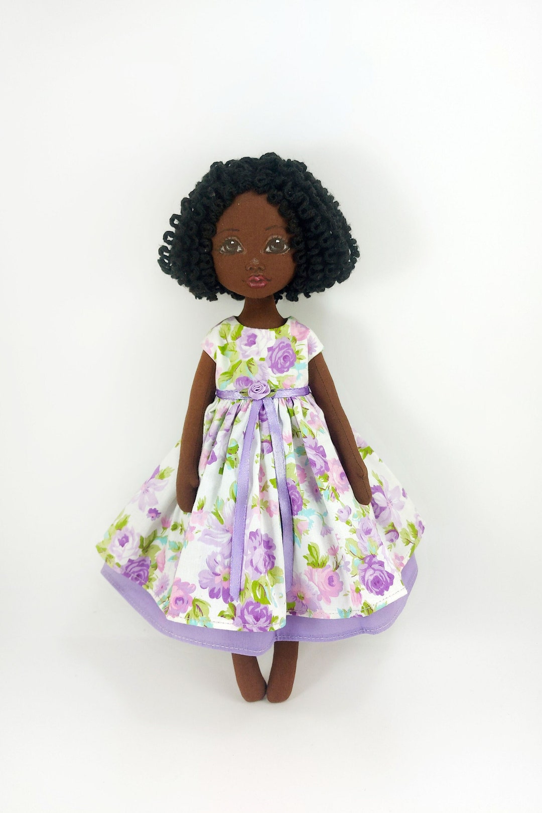 Black African Rag Doll With Curly Long Hair With Painted Face. Handmade ...